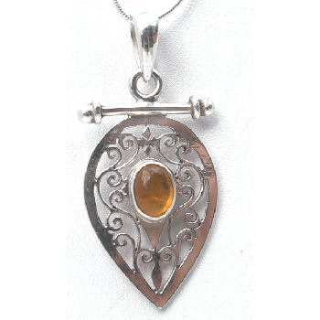 Hand crafted Amber Sterling Silver Jali Pendent necklace| mytibetshop